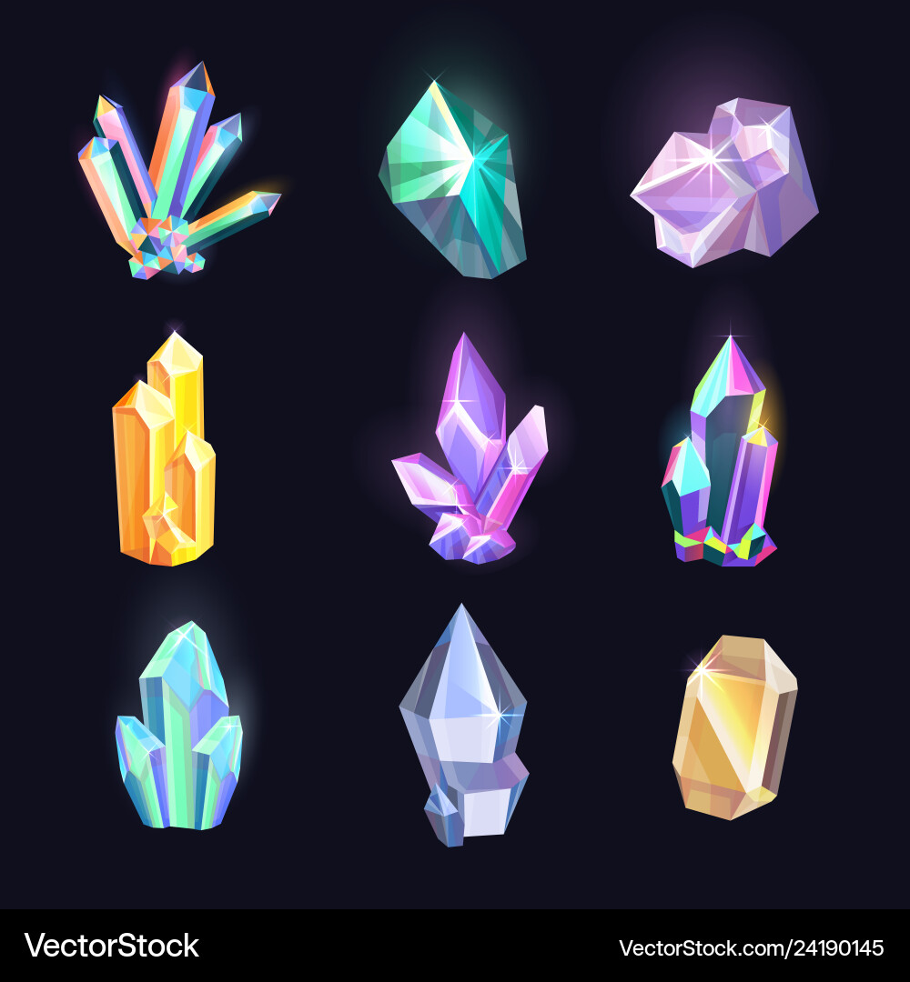 Set isolated diamonds crystal quartz icons Vector Image