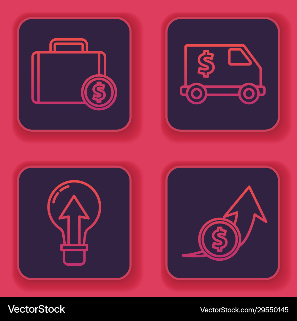 Set line briefcase and money light bulb armored Vector Image