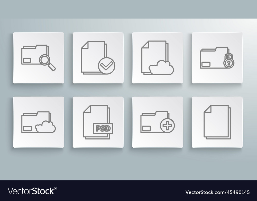 Set line cloud storage text document folder Vector Image