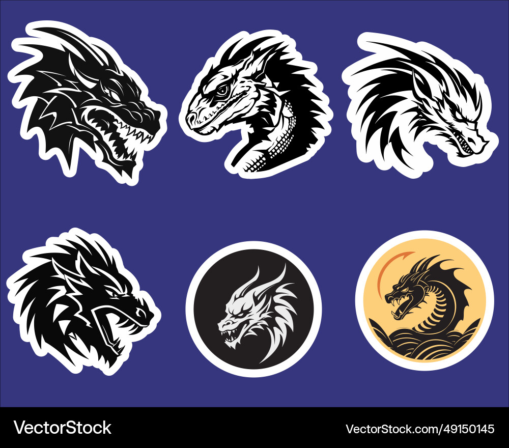 Six dragon heads on a blue background Royalty Free Vector