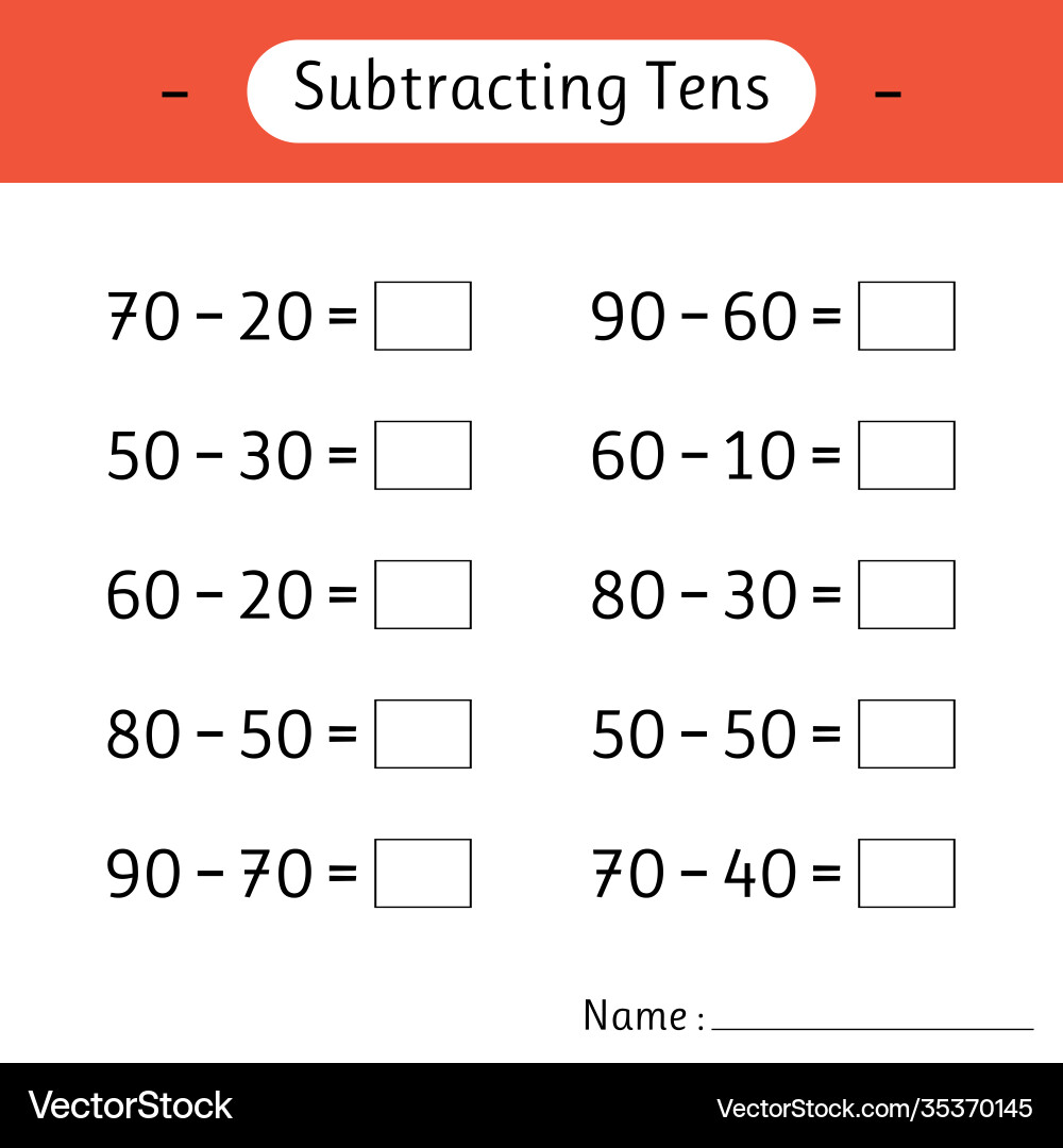 Subtracting tens school education mathematics Vector Image