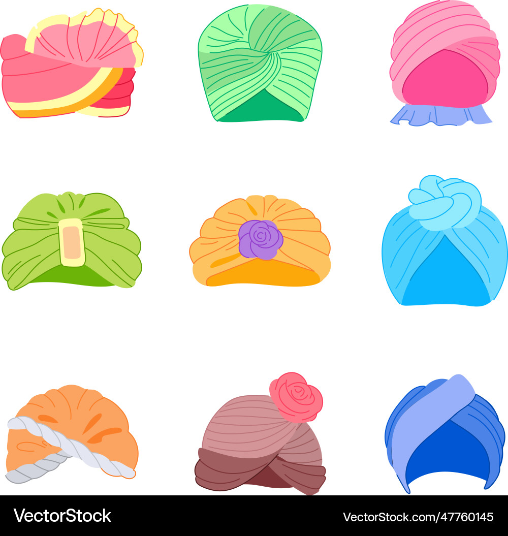 Turban indian set cartoon Royalty Free Vector Image