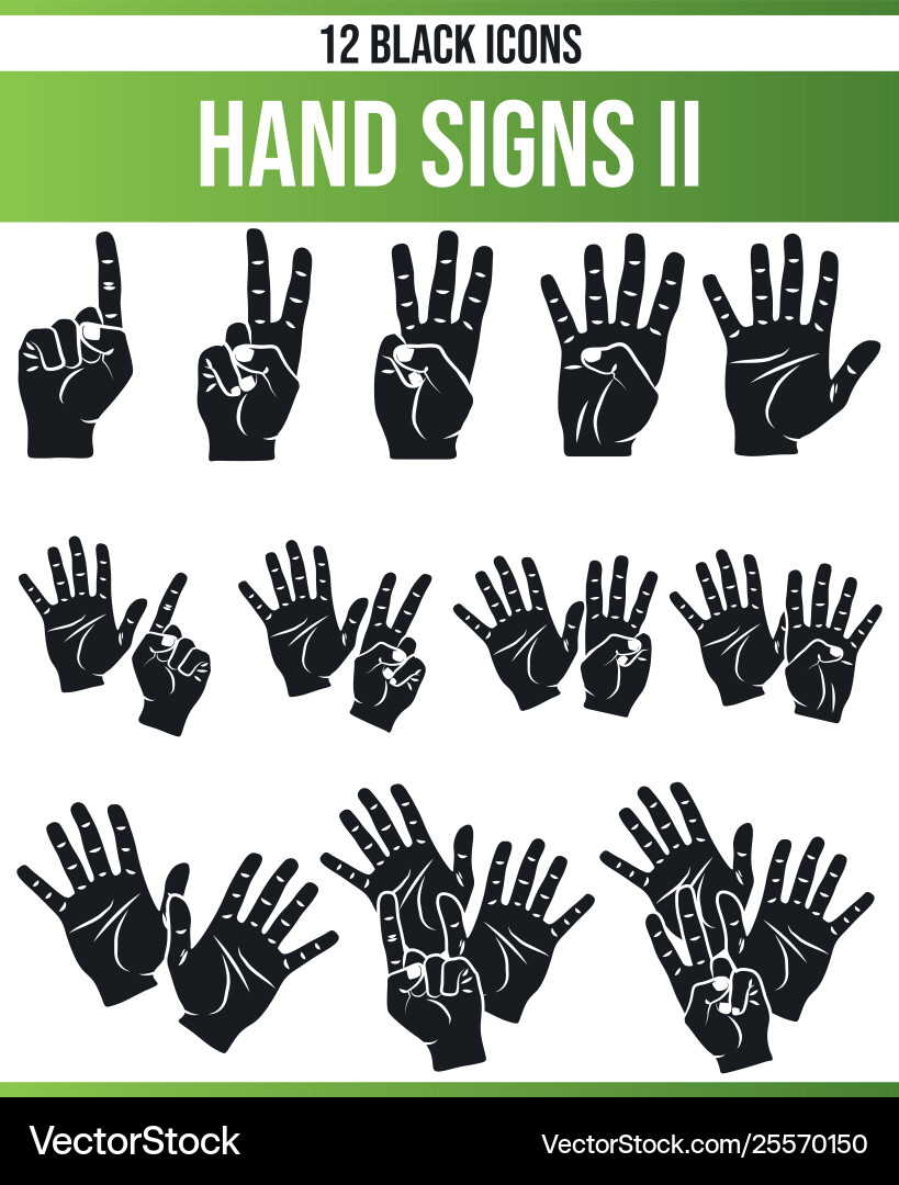 Black icon set hand signs ii Royalty Free Vector Image