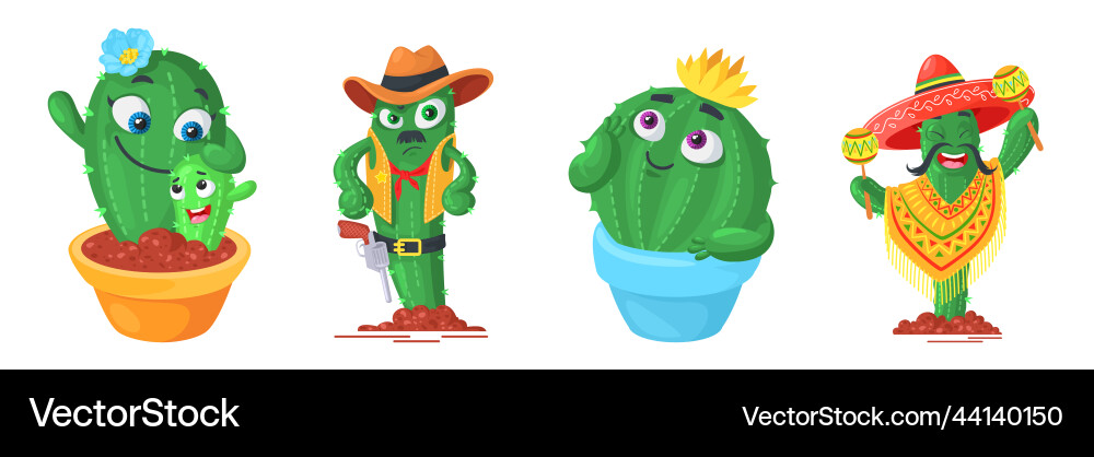 Cute cactus cartoon cacti set Royalty Free Vector Image