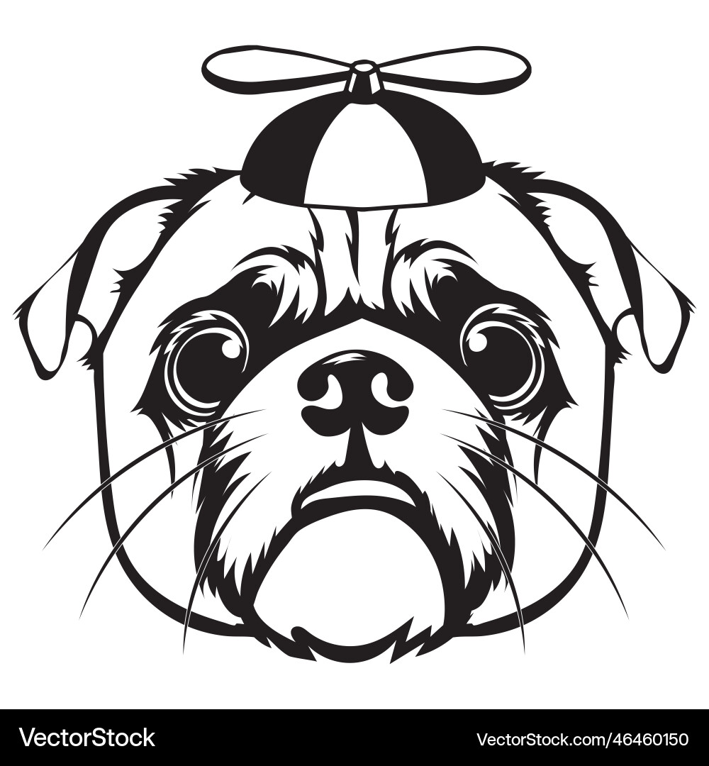 Cute pug dog with bamboo copter Royalty Free Vector Image