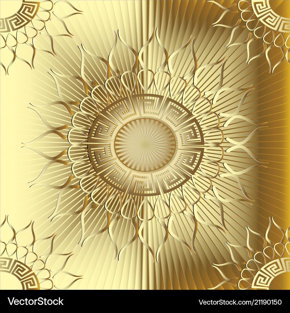 Gold 3d sunny greek seamless pattern Royalty Free Vector