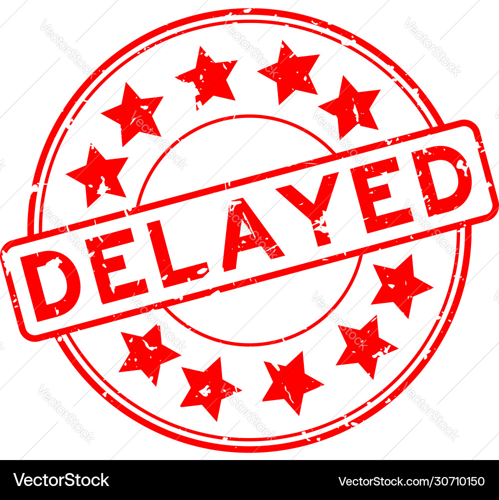 Grunge red delayed word with star icon round Vector Image