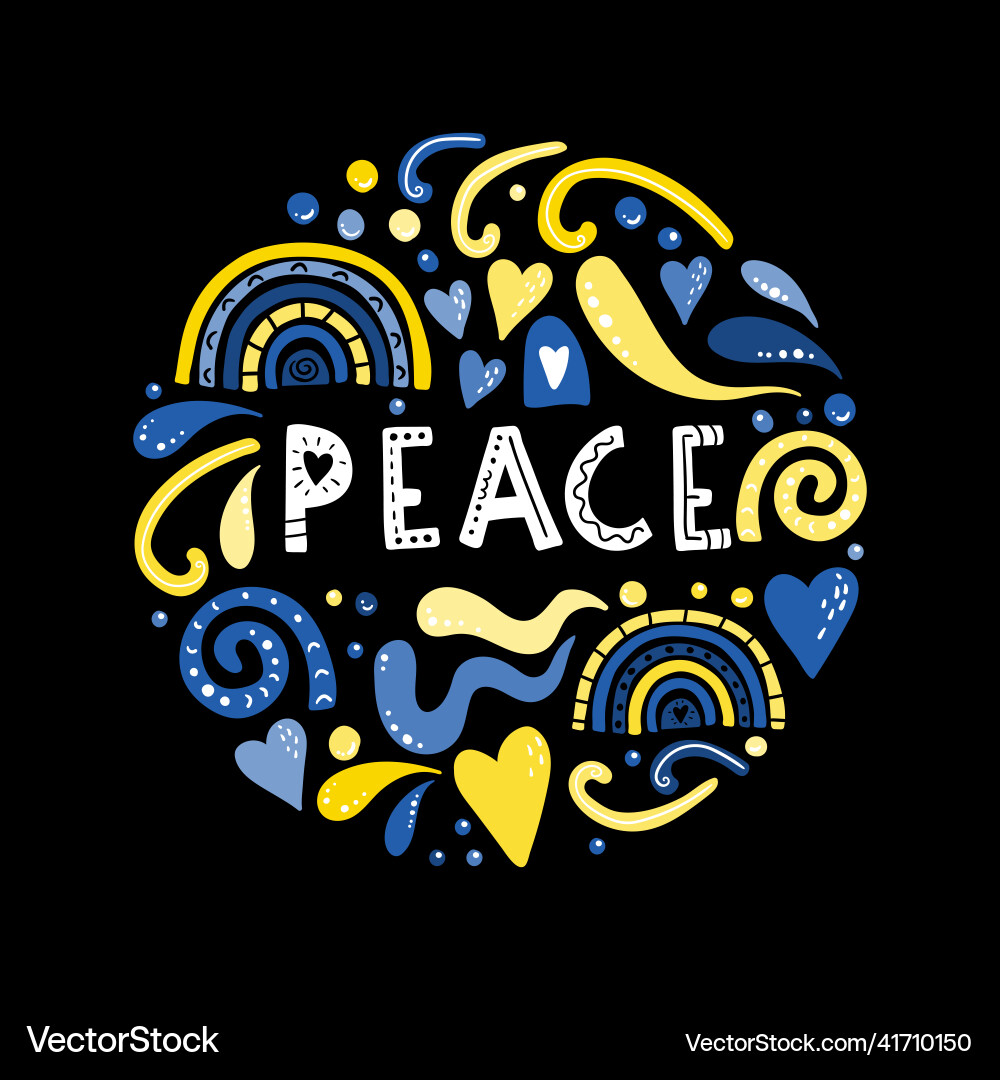 Hand drawn peace template in blue and yellow Vector Image