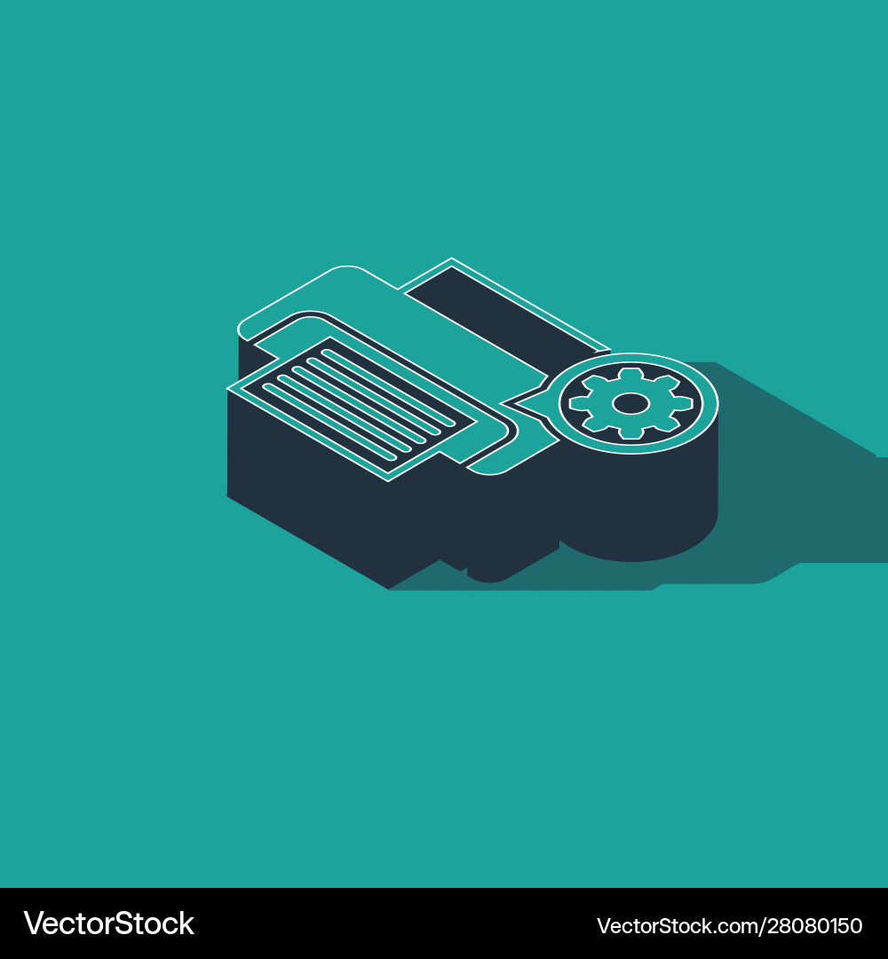 Isometric printer and gear icon isolated on green Vector Image