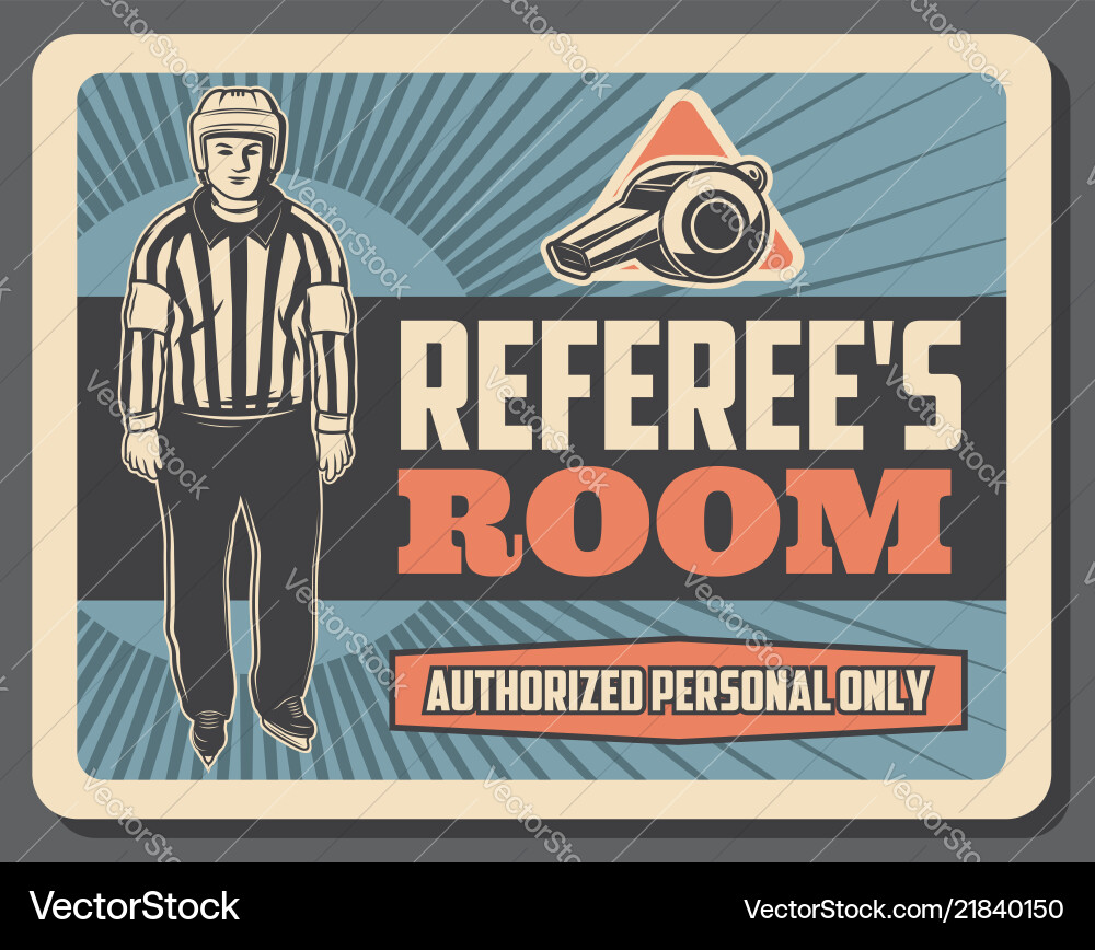 Referee room signboard with man in uniform Vector Image