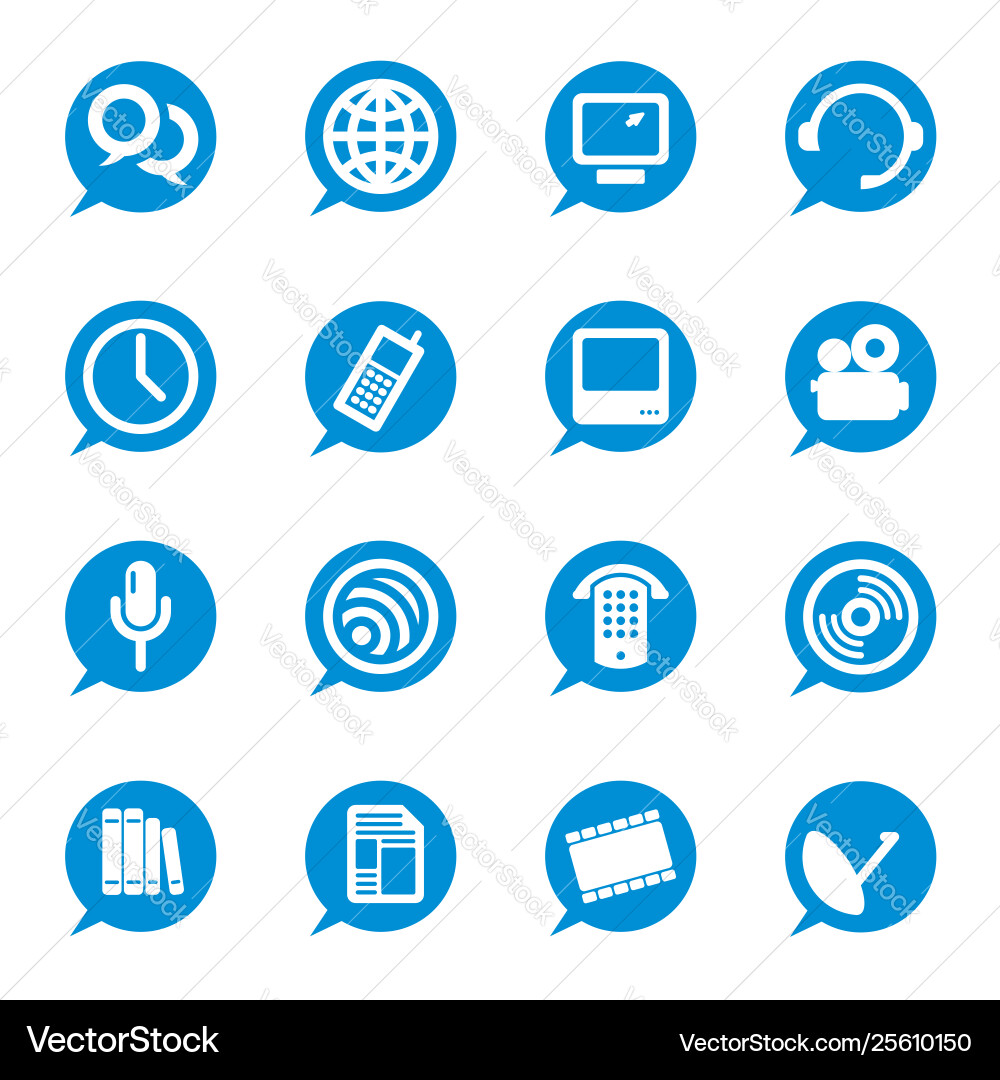 Set 16 communication bubble icons in blue Vector Image