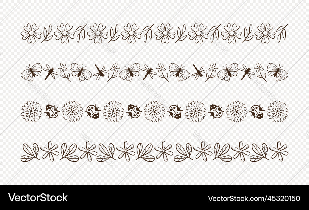 Spring doodle decorative borders Royalty Free Vector Image