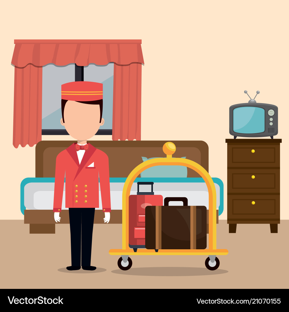 Bellboy working in the hotel character Royalty Free Vector