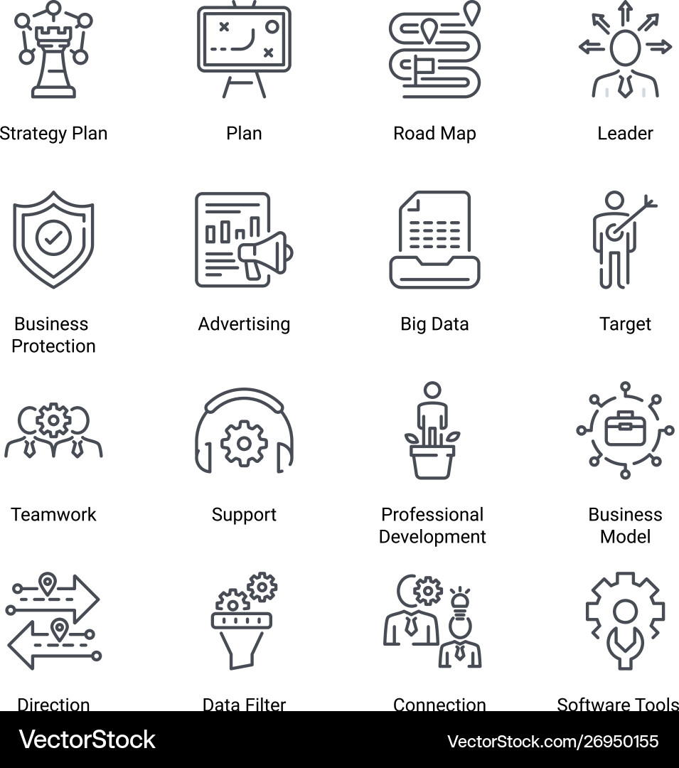 Business strategy line icons Royalty Free Vector Image