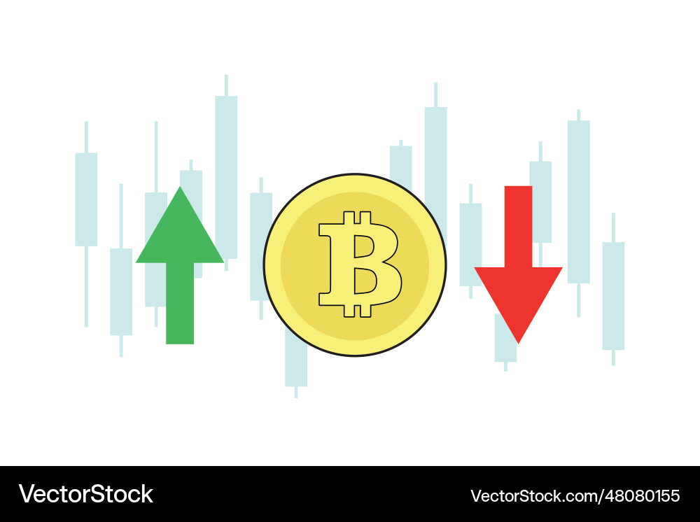 Candlestick chart with up arrow and gold coin Vector Image