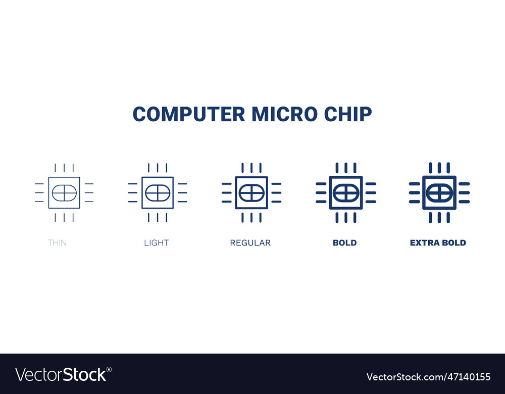 Computer micro chip icons thin light regular bold Vector Image