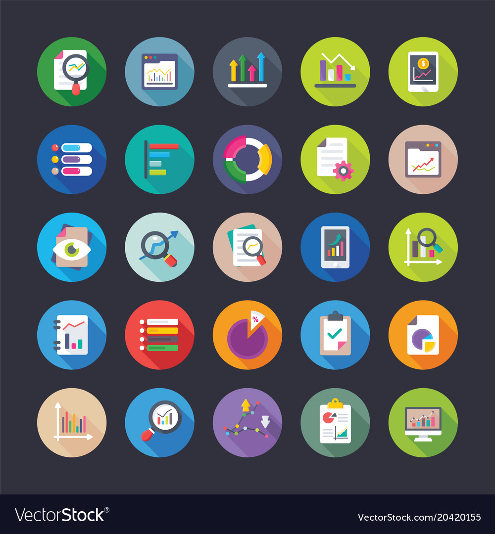 Flat icon set of reports and analytics Royalty Free Vector