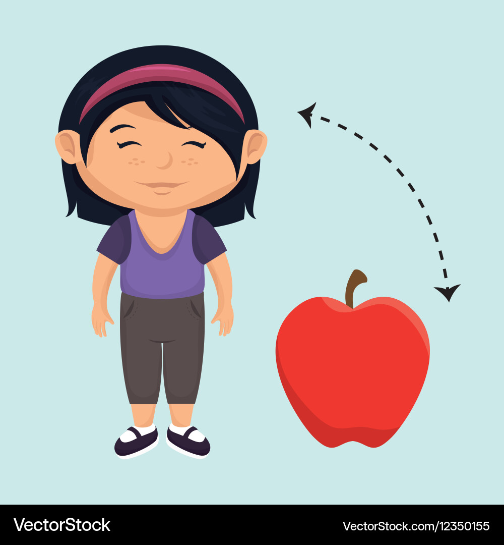 Girl cartoon fruit apple red Royalty Free Vector Image
