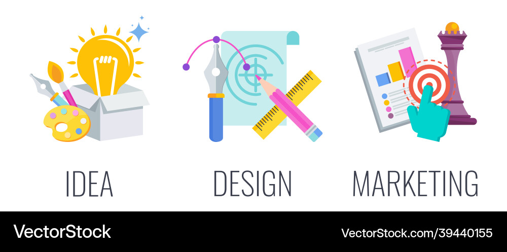 Idea design and marketing icons Royalty Free Vector Image