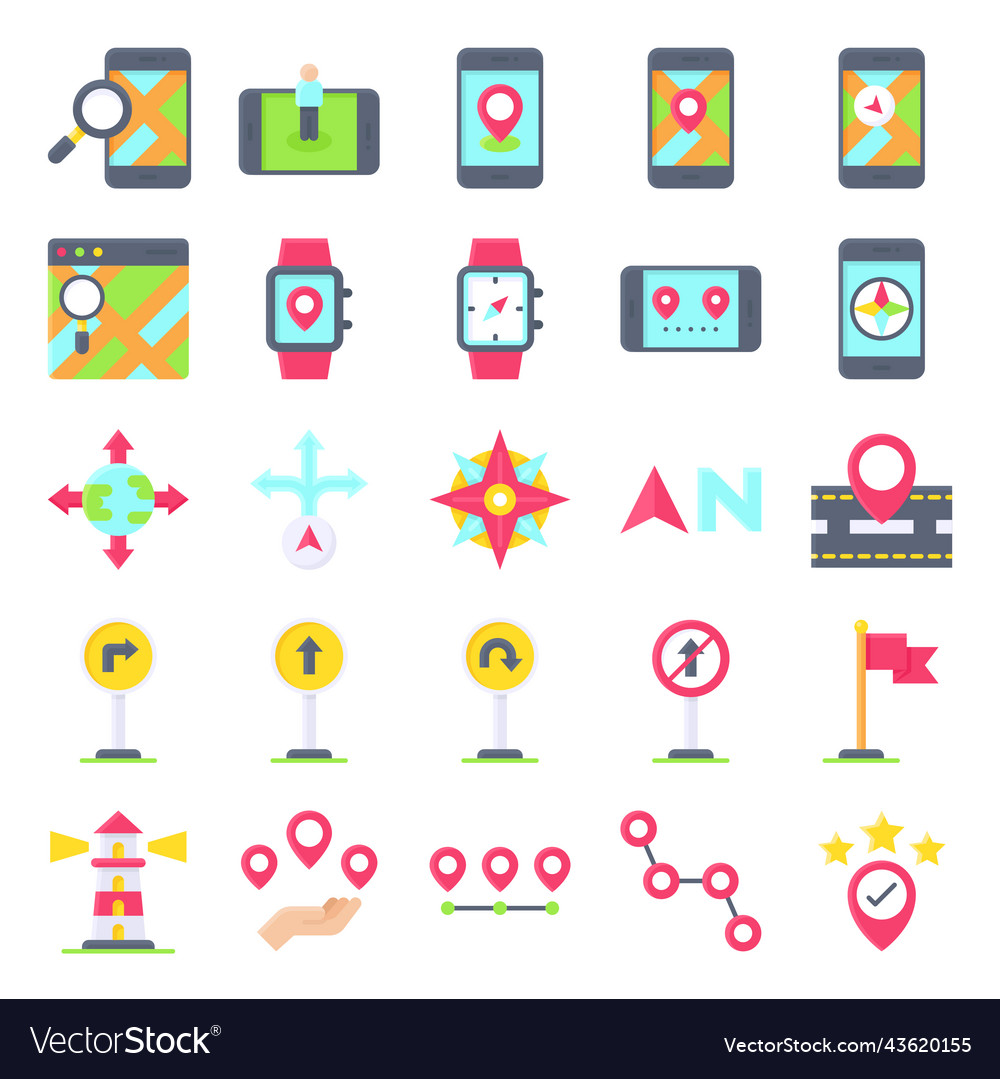 Location Map And Navigation Flat Icon Set 4 Vector Image