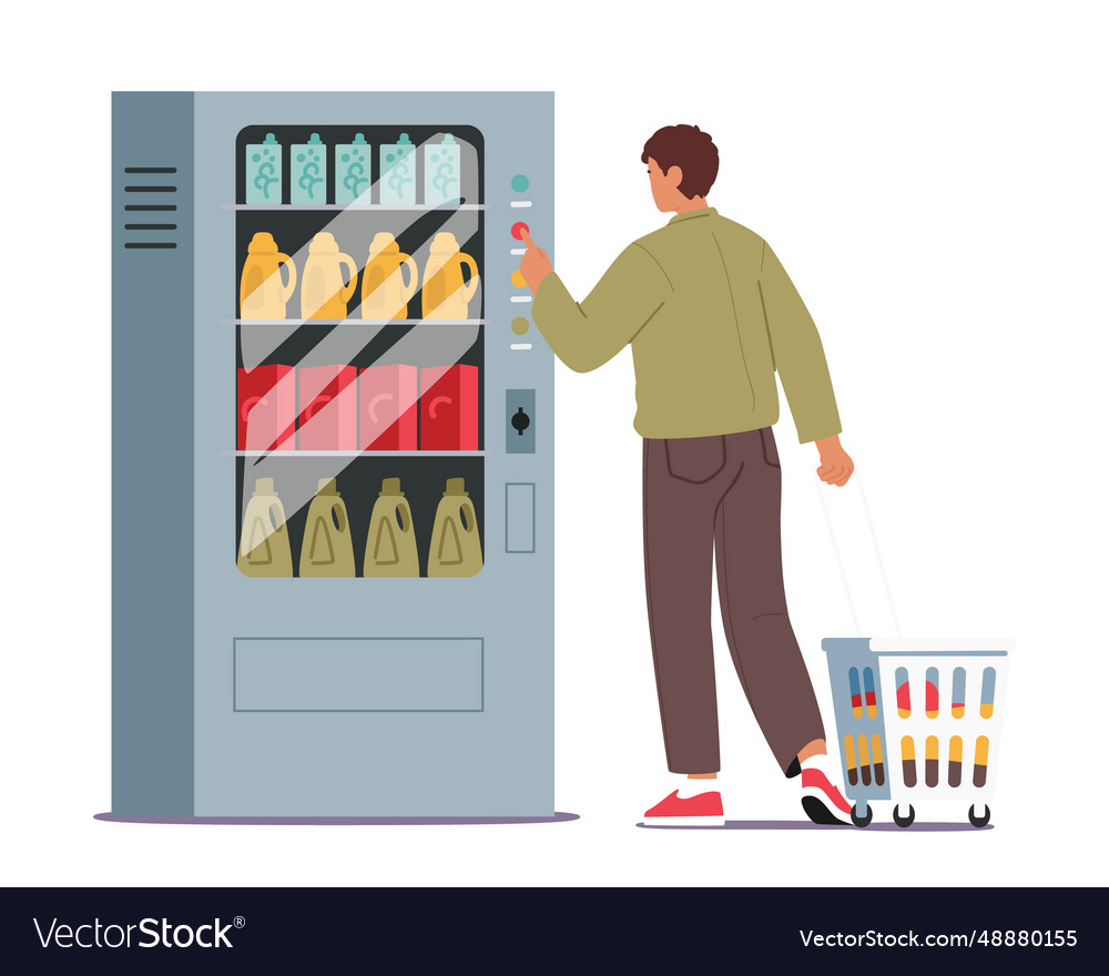 Man inserts coins into the vending machine Vector Image