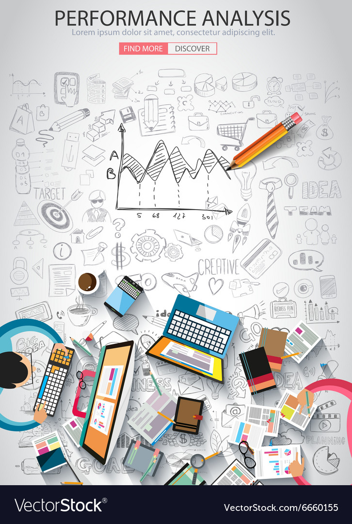 Performance Analysis Concet With Doodle Design Vector Image