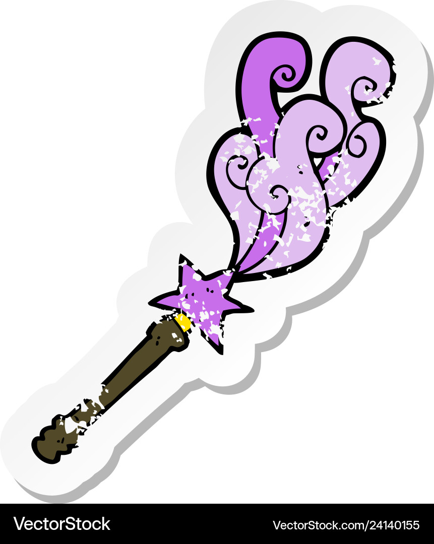 Retro distressed sticker a cartoon magic wand Vector Image