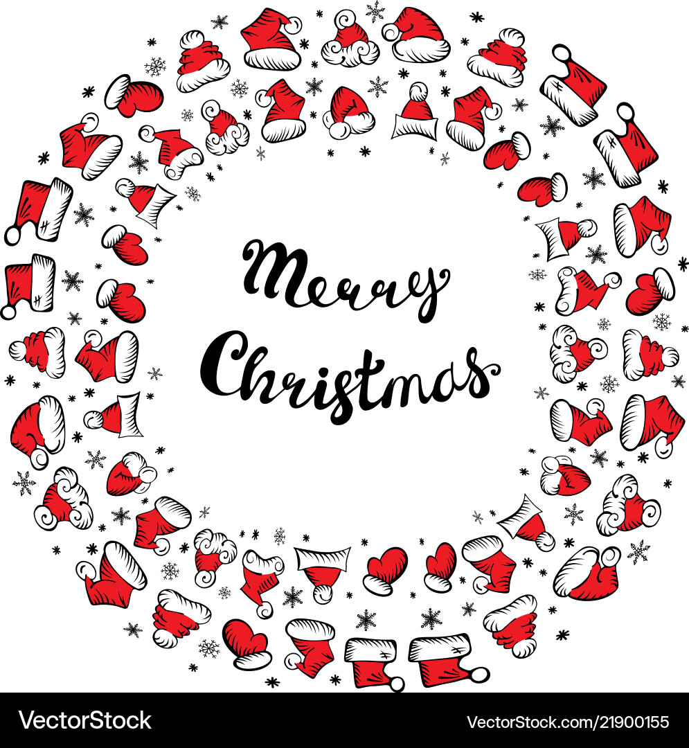 Santa claus hats christmas round frame Royalty Free Vector
