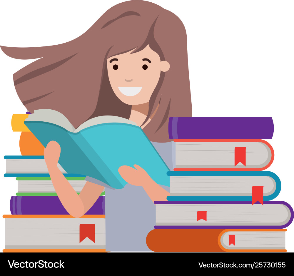 Student girl with reading book in hands Royalty Free Vector