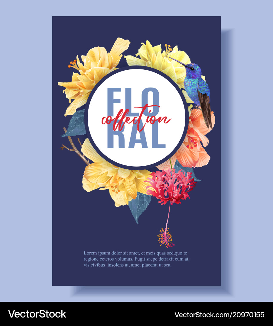 Tropic floral round banner Royalty Free Vector Image