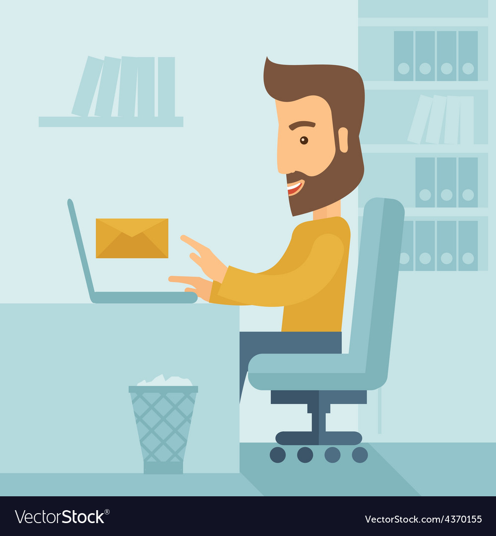 Young man sitting infront of a computer laptop Vector Image