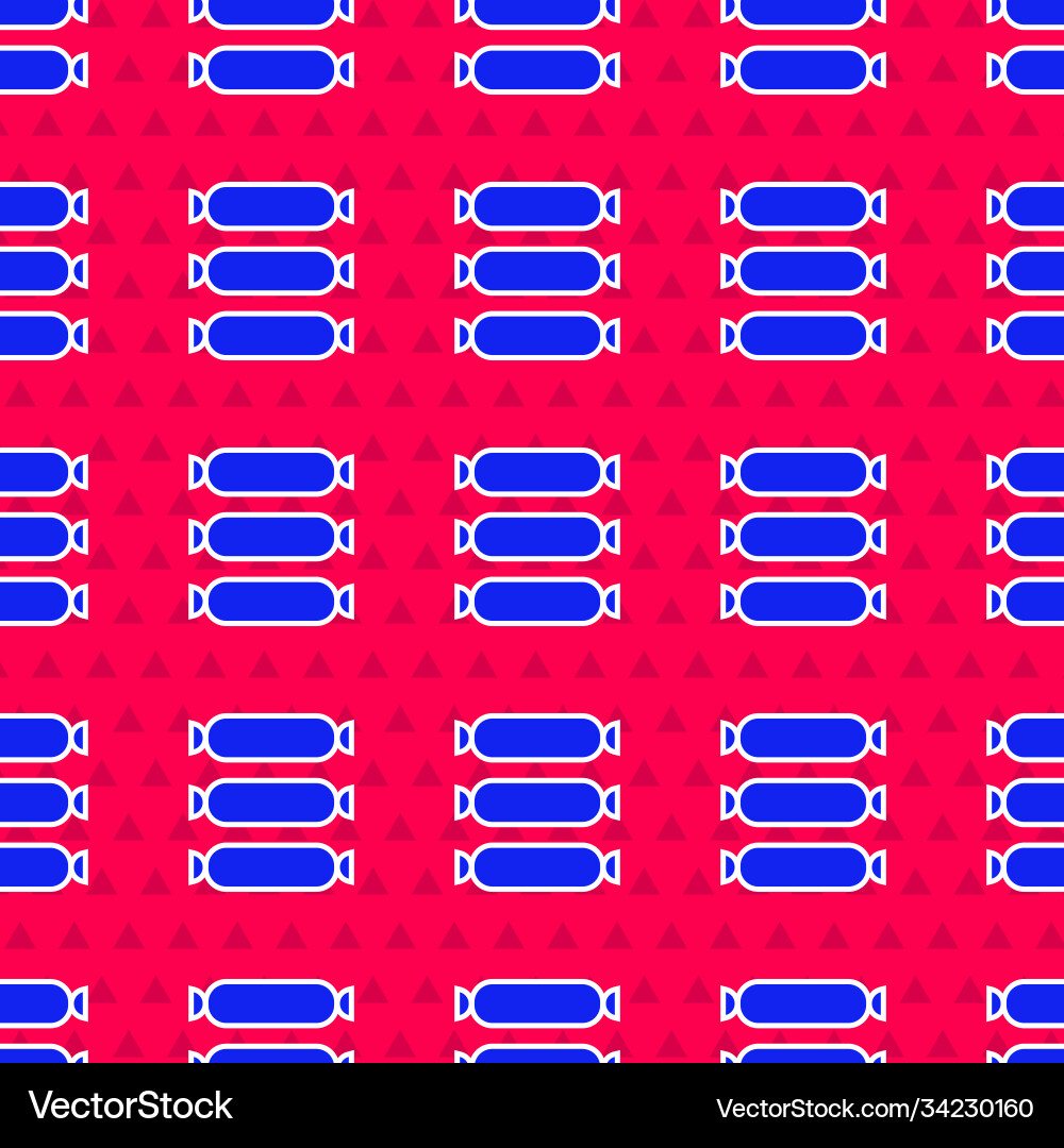 Blue sausage icon isolated seamless pattern on red