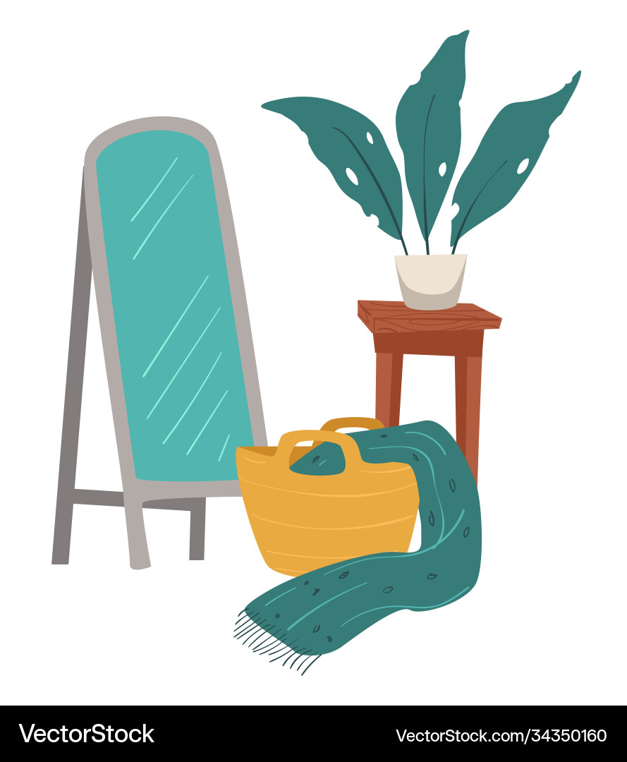 Changing room or bedroom interior tall mirror Vector Image