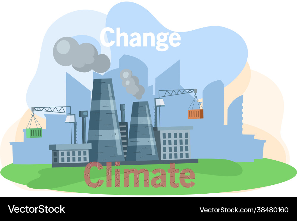 Climate change factory with smoking pipes Vector Image