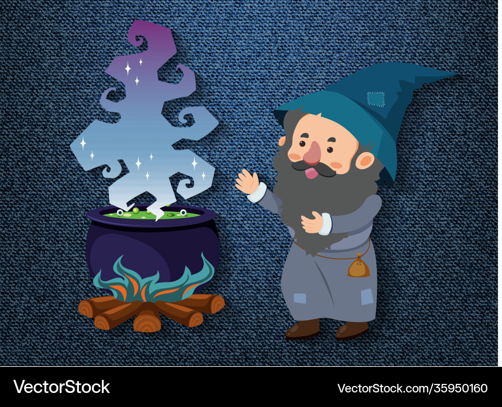 Little wizard cartoon character with potion pot Vector Image