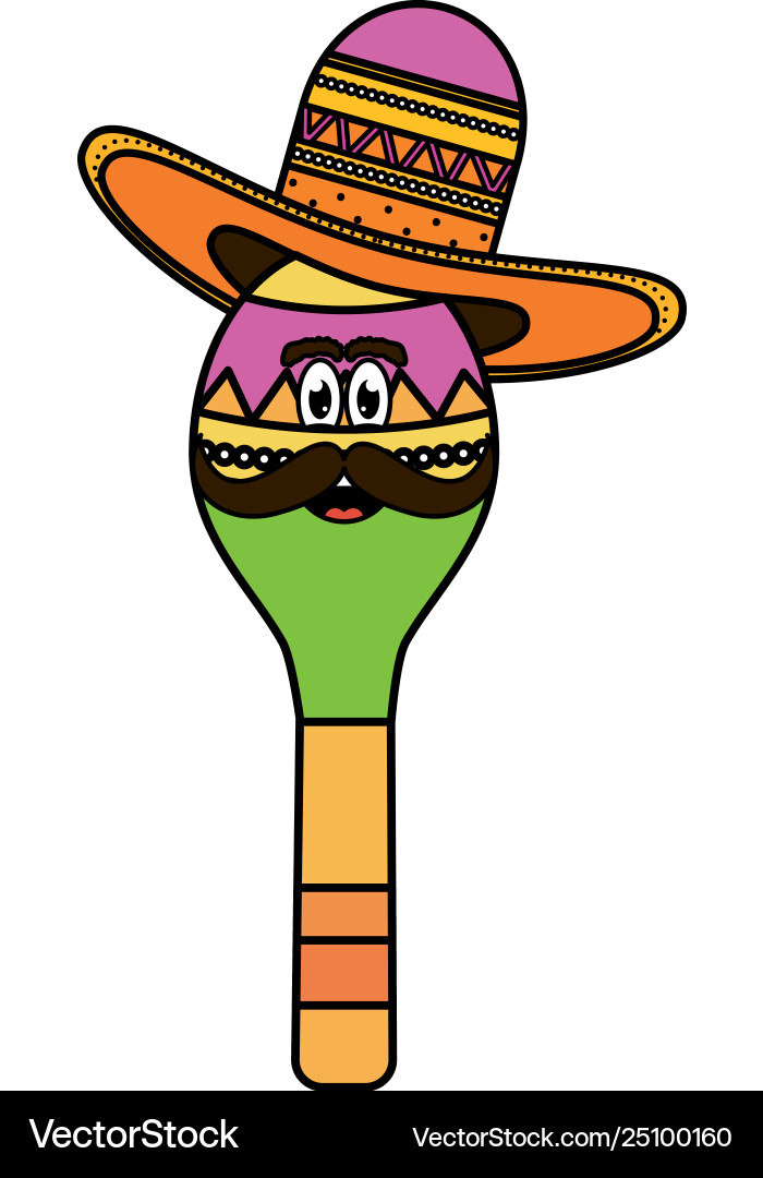 Mexican maraca with mustache and hat character Vector Image