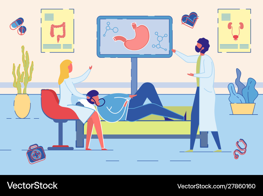 Patient undergoes stomach examination procedure Vector Image