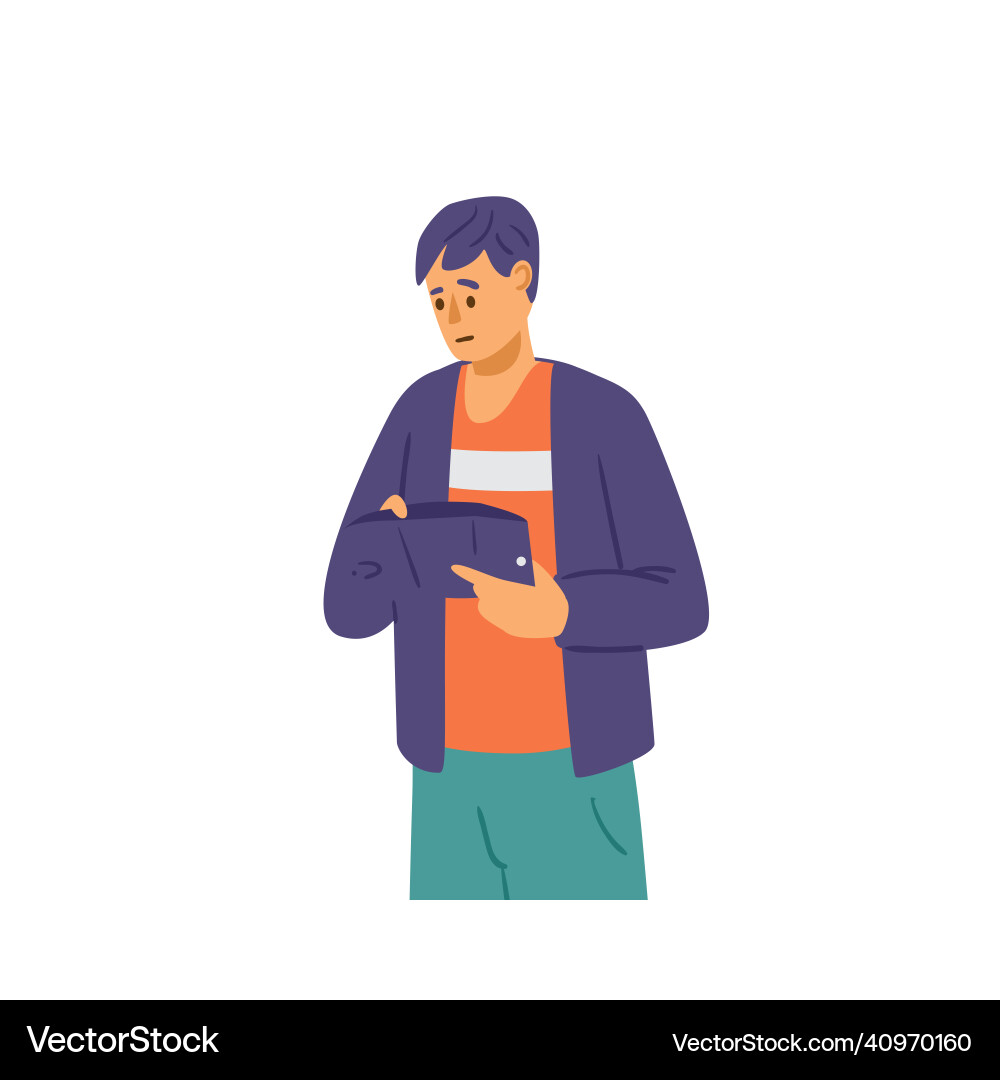 Poor student is broke male character hold empty Vector Image
