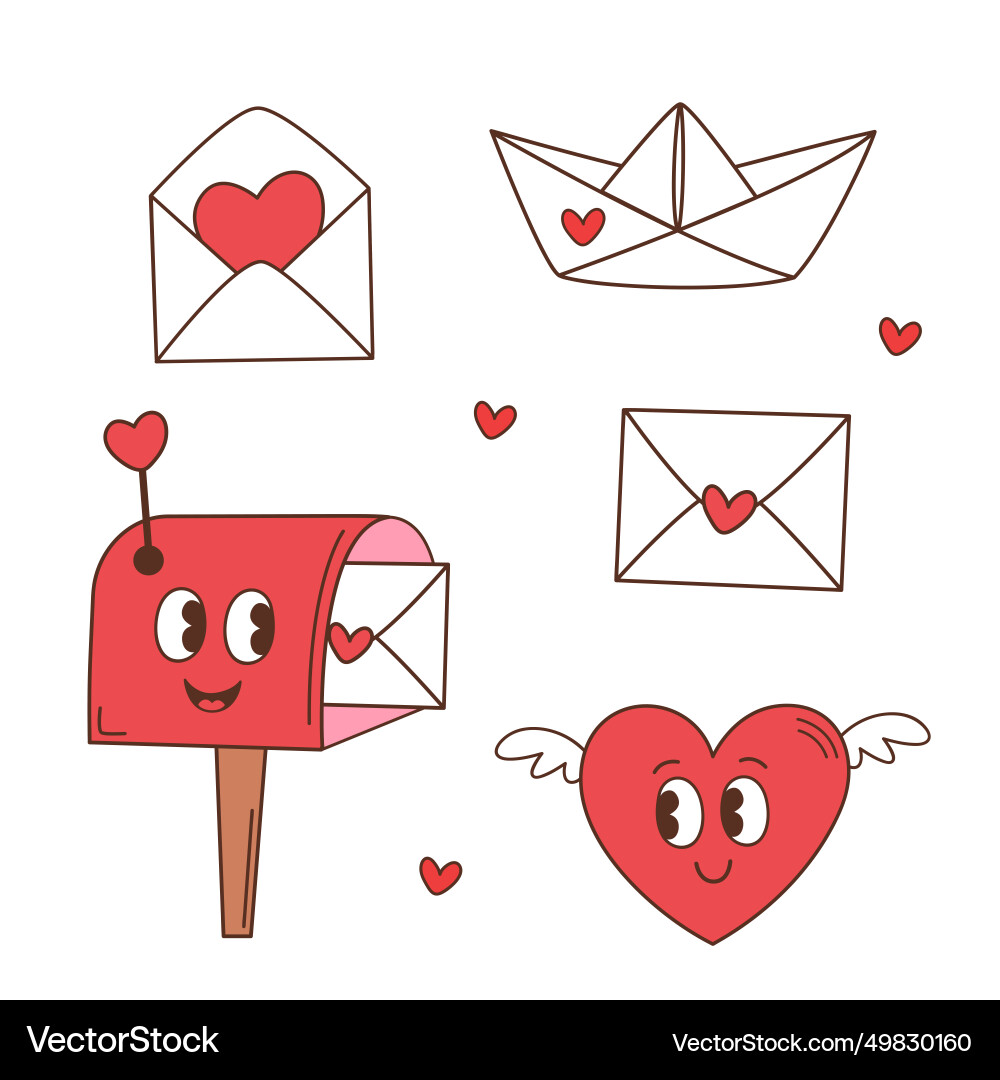 Set of isolated retro post box envelope heart Vector Image