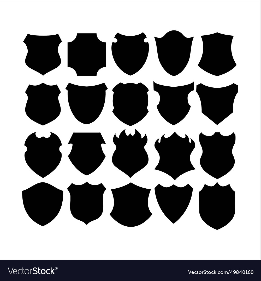Silhouette Shield Icon Set In Vintage Style Vector Image