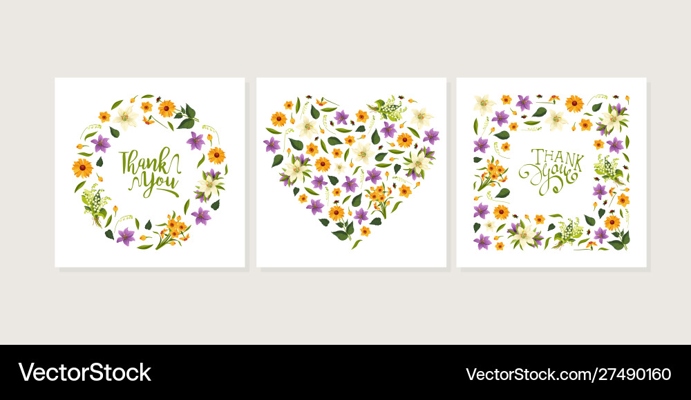 Thank you card template with floral pattern Vector Image
