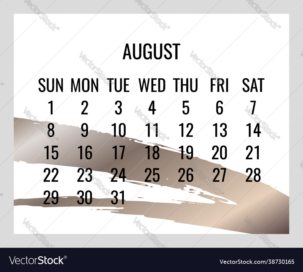 August year 2021 monthly bronze golden calendar Vector Image