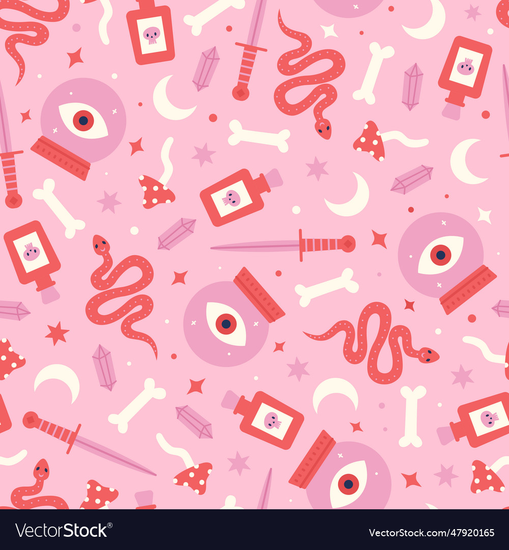 Cute Witchcraft Tools Halooween Seamless Pattern Vector Image