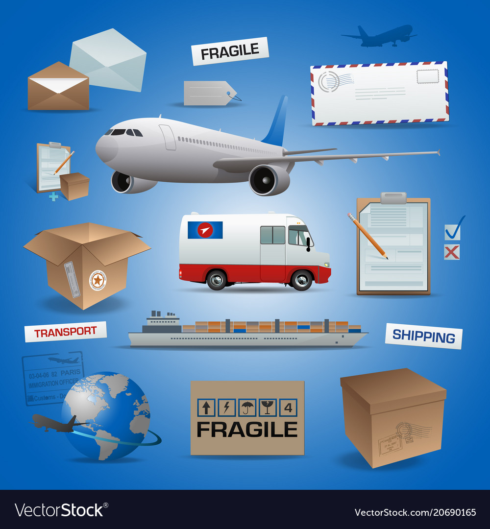 Delivery elements posts and transport Royalty Free Vector