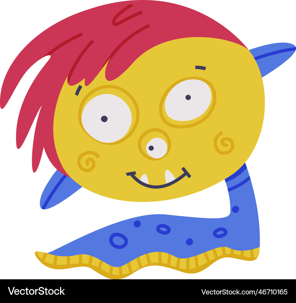 Funny crawling monster with snake tail and hairy Vector Image