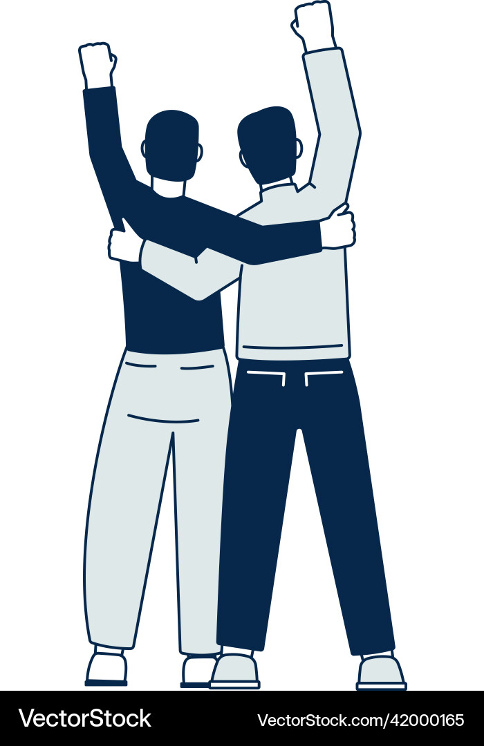 Men rising hand in triumph gesture together Vector Image