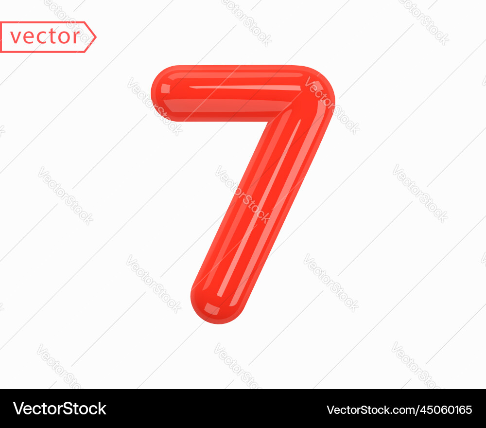 Number 7 sign realistic red plastic glossy 3d Vector Image
