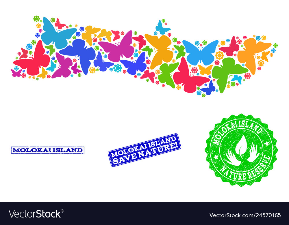 Save nature collage map molokai island Royalty Free Vector Save nature collage map molokai island Royalty Free Vector