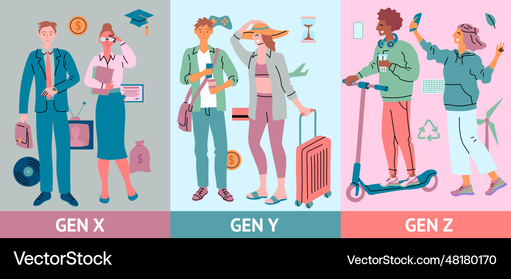 Cartoon color characters people generations Vector Image