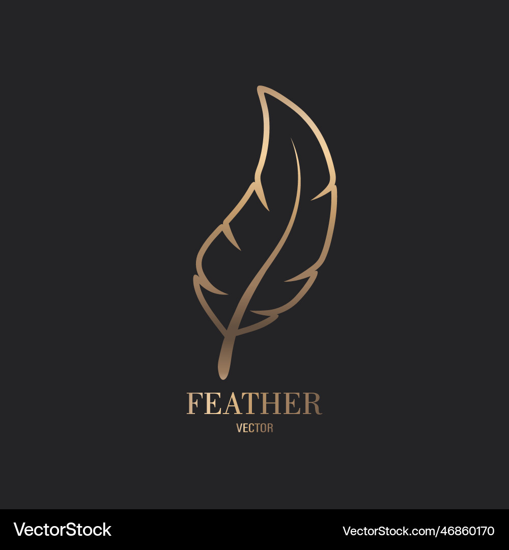 Fluffy golden color feather logo icon Royalty Free Vector